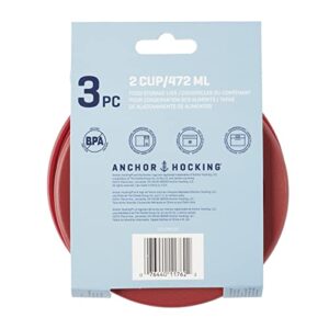 Anchor Hocking Classic Round Food Storage SnugFit Replacement Lids, Red, 2 Cup, Set of 3