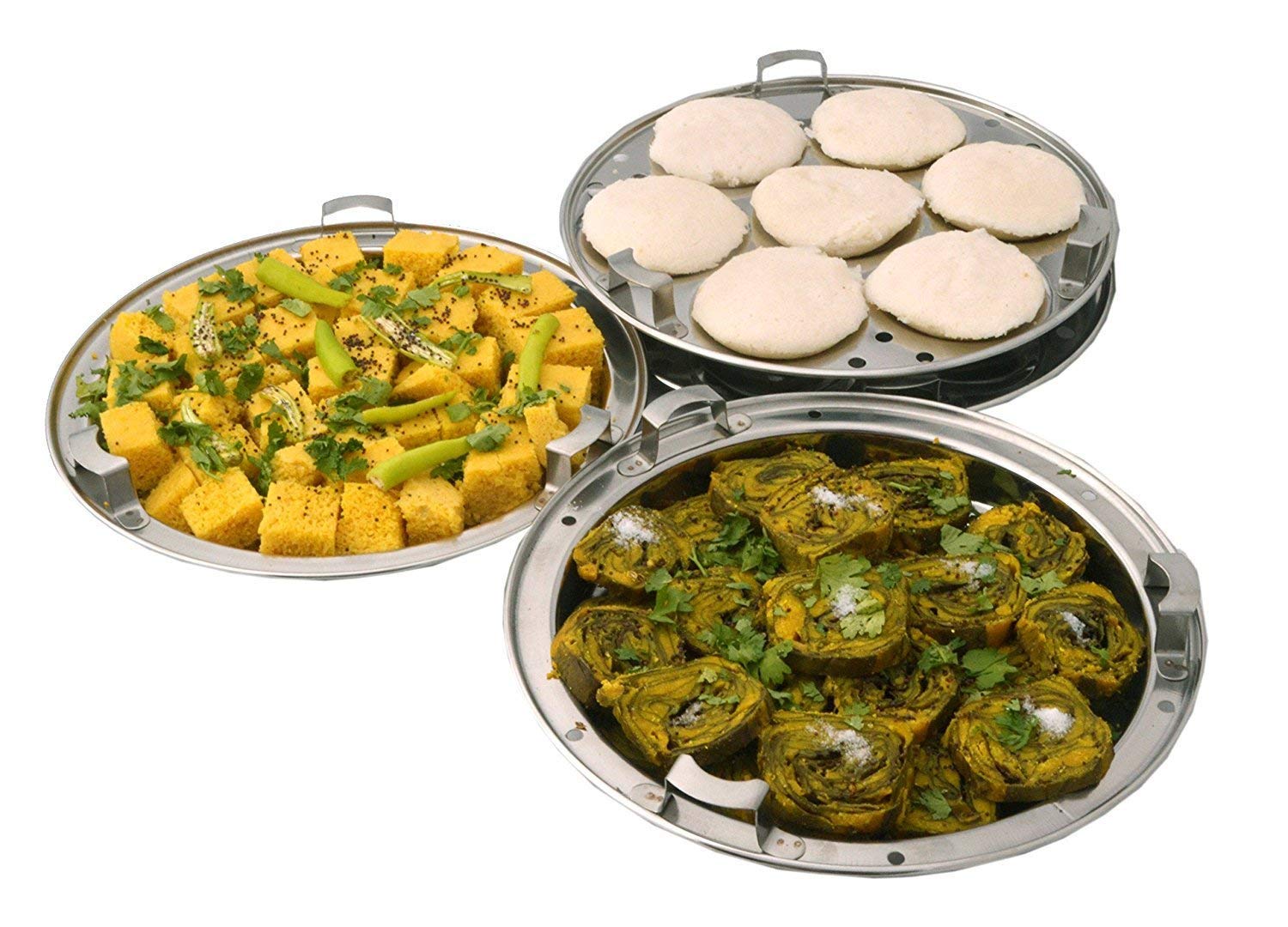 LUSTER Premium Heavy Duty All-in-One Stainless Steel Idli Cooker Multi Kadai Steamer with Induction Bottom Pot Set Includes, Big Size with 5 Plate (2 Idli, 2 Dhokla, 1Patra, Silver)