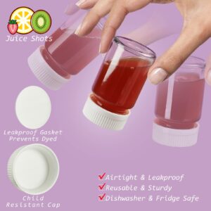 Syntic 16 Pack 2.5 Oz Wide Mouth Juice Shot Bottles with 16 Sealed Press Screw Caps & 8 Airtight Lids! Small Glass Ginger Shot Bottles for Oil, Ginger, Travel Bottle, Reusable and Dishwasher Safe