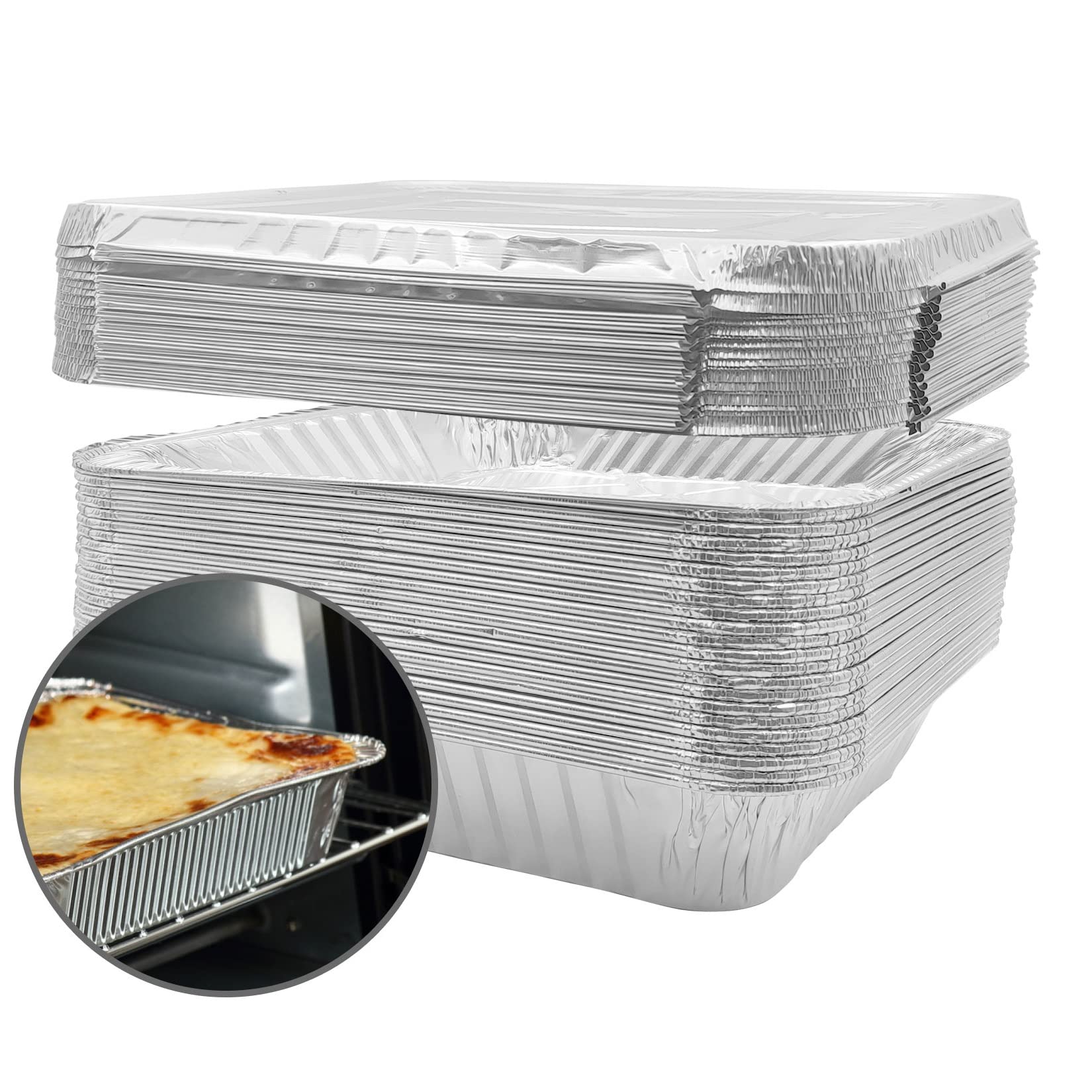 FVLFIL POGEAIR 9x13 Disposable Aluminum Pans with Lids 25-Set,Half-Size 2.4" Deep Foil Steam Baking Pans,Grill Drip Grease Trays,Steam Table Tin Containers for Food Prep & Storage,Catering,Chafing