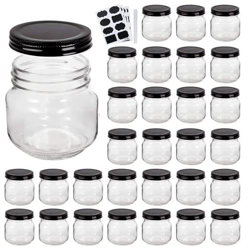 QAPPDA Mason Jars,Glass Jars With Lids 8 oz,Canning Jars For Pickles And Kitchen Storage,Wide Mouth Spice Jars With Black Lids For Honey,Caviar,Herb,Jelly,Jams,Set of 24…