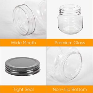 QAPPDA Mason Jars,Glass Jars With Lids 8 oz,Canning Jars For Pickles And Kitchen Storage,Wide Mouth Spice Jars With Black Lids For Honey,Caviar,Herb,Jelly,Jams,Set of 24…