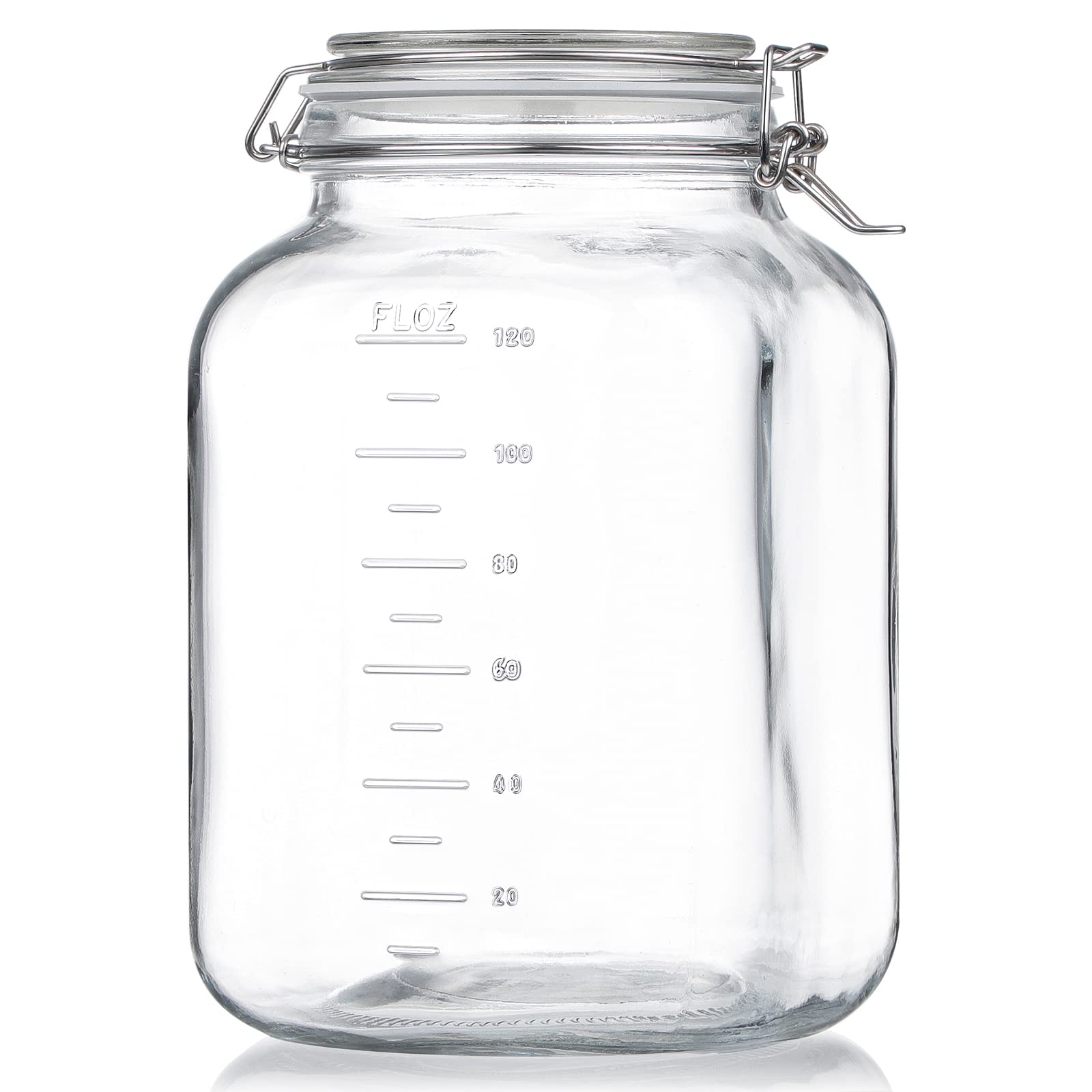 Folinstall 1 Gallon Square Super Wide-Mouth Glass Jars with Airtight Lids, Glass Storage Jars with 2 Measurement Mark, Sturdy Canning Jars with Large Capacity 4100 ML For Overnight Oats