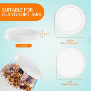 FAMOPLAY Lids for Oui Yogurt Jars- 32 Pack for Oui Lids for Yogurt Jars Sealed against Leaks Clear Plastic Yogurt Container Lids Replacement Covers with Label & Measuring Spoons