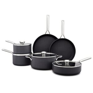 oxo professional hard anodized pfas-free nonstick, 10 piece cookware pots and pans set, induction, diamond reinforced coating, dishwasher safe, oven safe, black