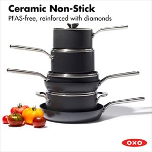 OXO Professional Hard Anodized PFAS-Free Nonstick, 10 Piece Cookware Pots and Pans Set, Induction, Diamond reinforced Coating, Dishwasher Safe, Oven Safe, Black