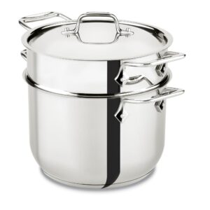 all-clad specialty stainless steel stockpot, multi-pot with strainer 3 piece, 6 quart induction oven broiler safe 500f strainer, pasta strainer with handle, pots and pans silver