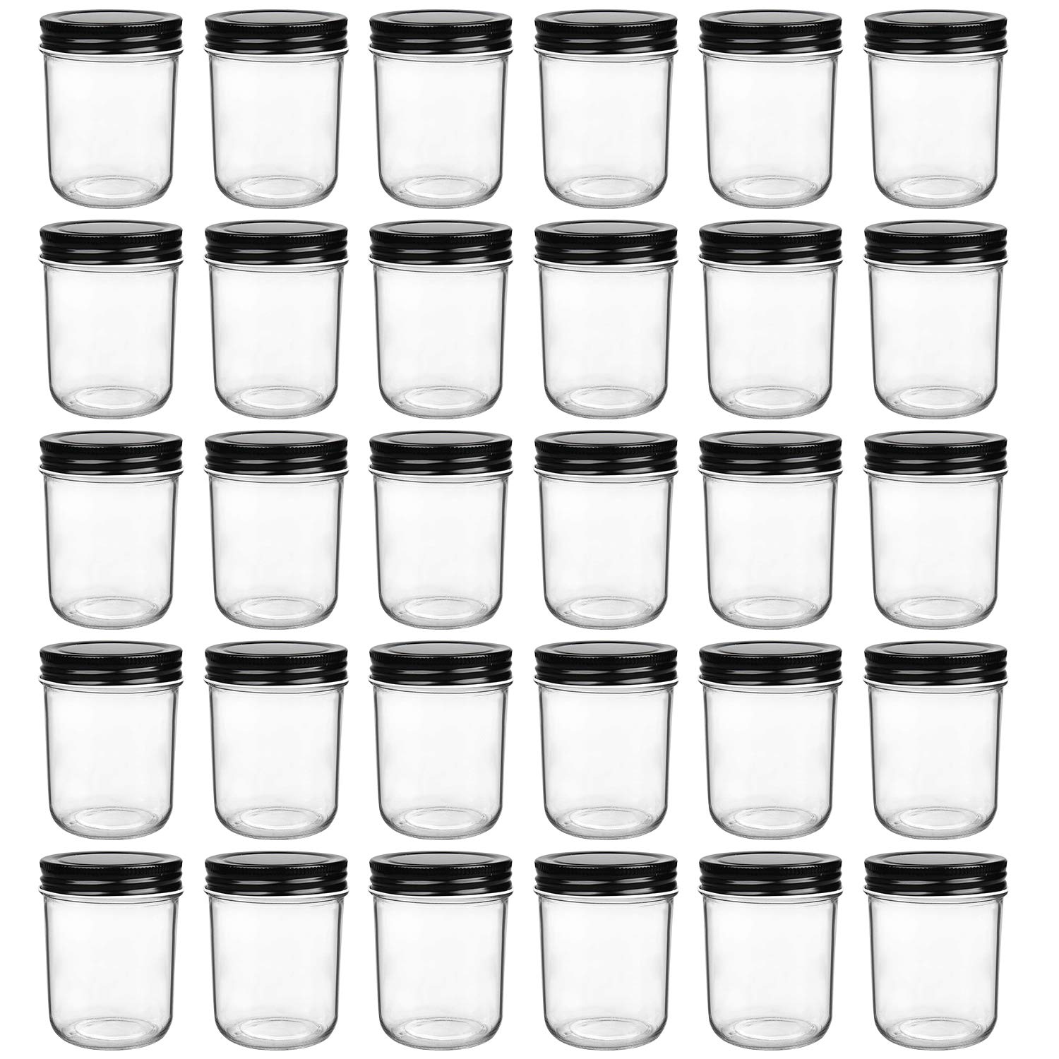 QAPPDA 6oz Glass Jars With Lids,Small Mason Jars Wide Mouth,Mini Canning Jars With Black Lids,Kitchen Storage Jars For Honey,Jam,Jelly,Baby Foods,Wedding Favor,Shower Favors,Spice Jars Set of 30