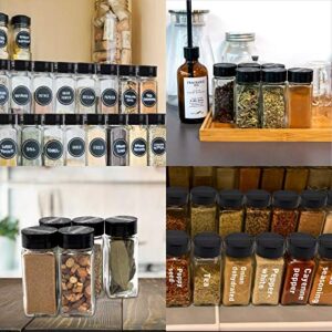 CUCUMI 36pcs 4oz Glass Spice Jars with Labels Spice Containers Square Spcie Bottles with Black Caps, 1pcs Silicone Collapsible Funnel 203pcs Waterproof Labels 1pcs Test Tube Brush 1 Chalk Marker