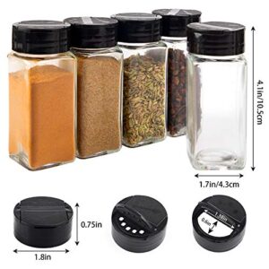 CUCUMI 36pcs 4oz Glass Spice Jars with Labels Spice Containers Square Spcie Bottles with Black Caps, 1pcs Silicone Collapsible Funnel 203pcs Waterproof Labels 1pcs Test Tube Brush 1 Chalk Marker