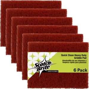 3m scotch-brite griddle cleaning, quick clean heavy duty scour pad, 4 in x 5.25 in, 6 pads/pack, for baked on food and cooking oils, use on hot or cool griddle