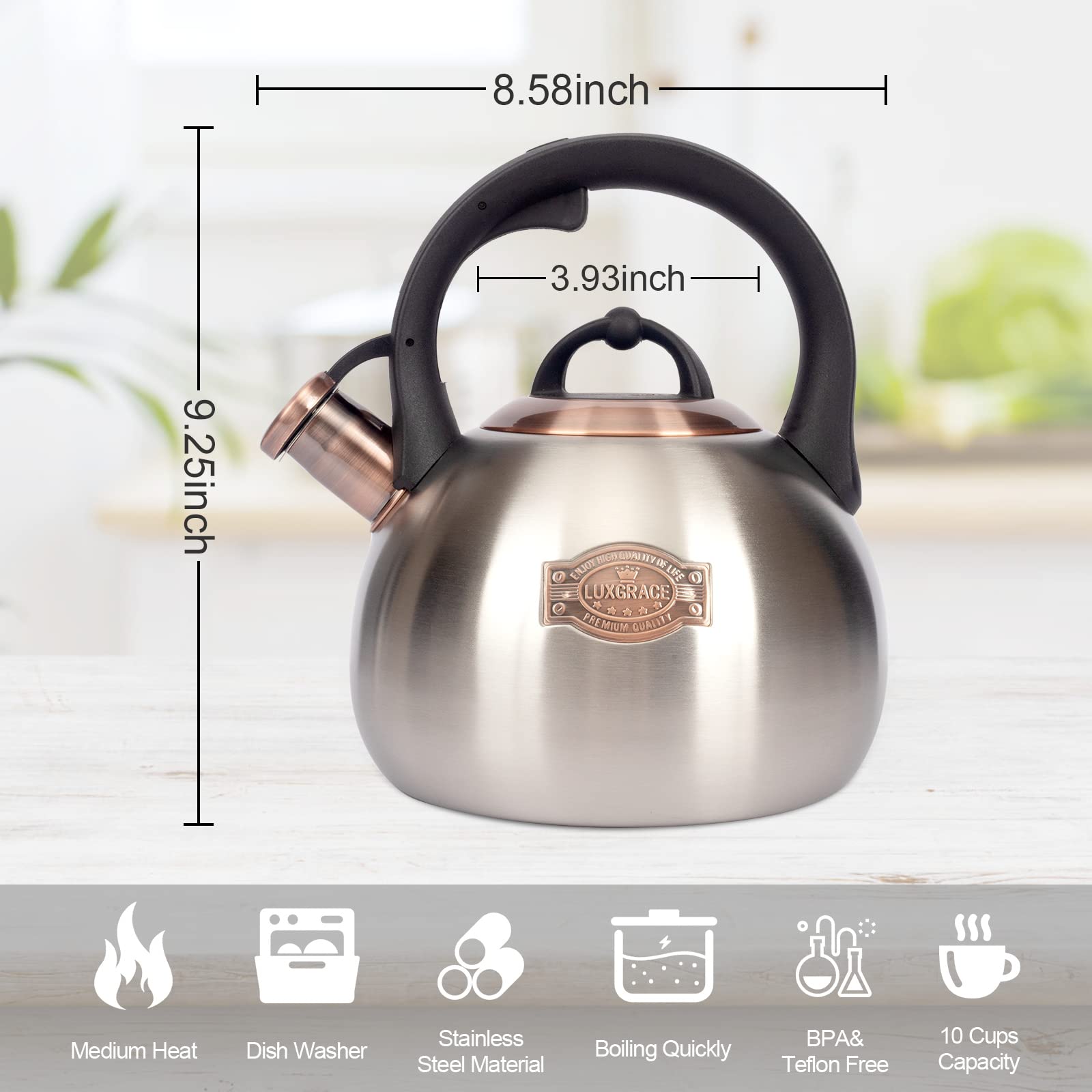 3.1 Quart Teal Whistling Tea Kettle for Stove Top, Food Grade Stainless Steel