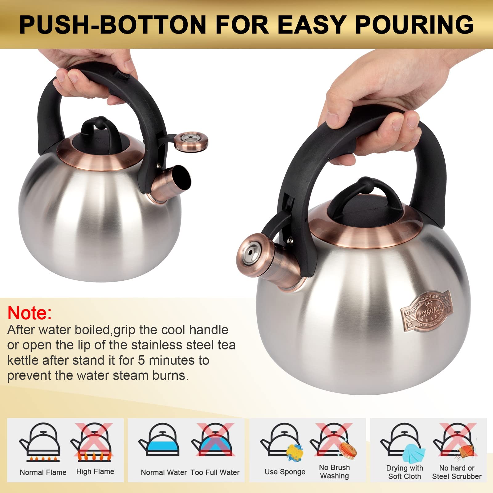 3.1 Quart Teal Whistling Tea Kettle for Stove Top, Food Grade Stainless Steel