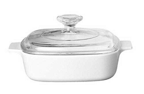 CorningWare Pyroceram Classic Casserole Dish with Glass Cover, White, Square, 2 Quart, 2 Liter (Medium)