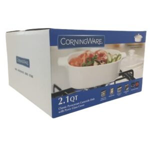 CorningWare Pyroceram Classic Casserole Dish with Glass Cover, White, Square, 2 Quart, 2 Liter (Medium)