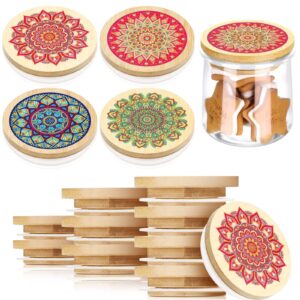 skyley 12 pack storage yogurt jar lids set bamboo wood with silicone sealing rings wide mouth mandala pattern wooden lids compatible with oui yogurt jars reusable jar lids