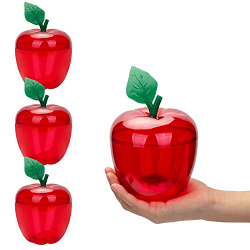 HANZE Large Red Apple Container, Apple Shaped Candy Toy Filling Containers Jar, Back To School Teacher Appreciation Gift, Wedding Party Ornaments Christmas Decorations Supplies Favors - 4 Pack