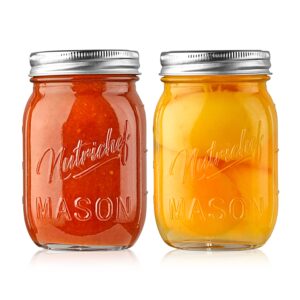 nutrichefkitchen mason jars with lids - 16oz diy magnetic spice jar glass container w/airtight lid and band - ideal for meal prep, overnight oats,jelly,jam, honey,candles,crafts,wedding favors (2 pcs)