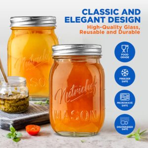 NutriChefKitchen Mason Jars with Lids - 16oz DIY Magnetic Spice Jar Glass Container w/Airtight Lid and Band - Ideal for Meal Prep, Overnight Oats,Jelly,Jam, Honey,Candles,Crafts,Wedding Favors (2 Pcs)