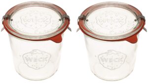 weck canning jars 742 - weck mold jars made of transparent glass - eco-friendly canning jar - storage for food, yogurt with air tight seal and lid - 1/2 liter tall jars set - (2 jars)