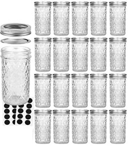 verones mason jars 12 oz, canning jars jelly jars with regular lids, ideal for jam, honey, wedding favors, shower favors, 20 pack