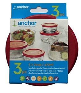 anchor hocking replacement lid 2 cup / 472 ml, set of 3 lids, red round