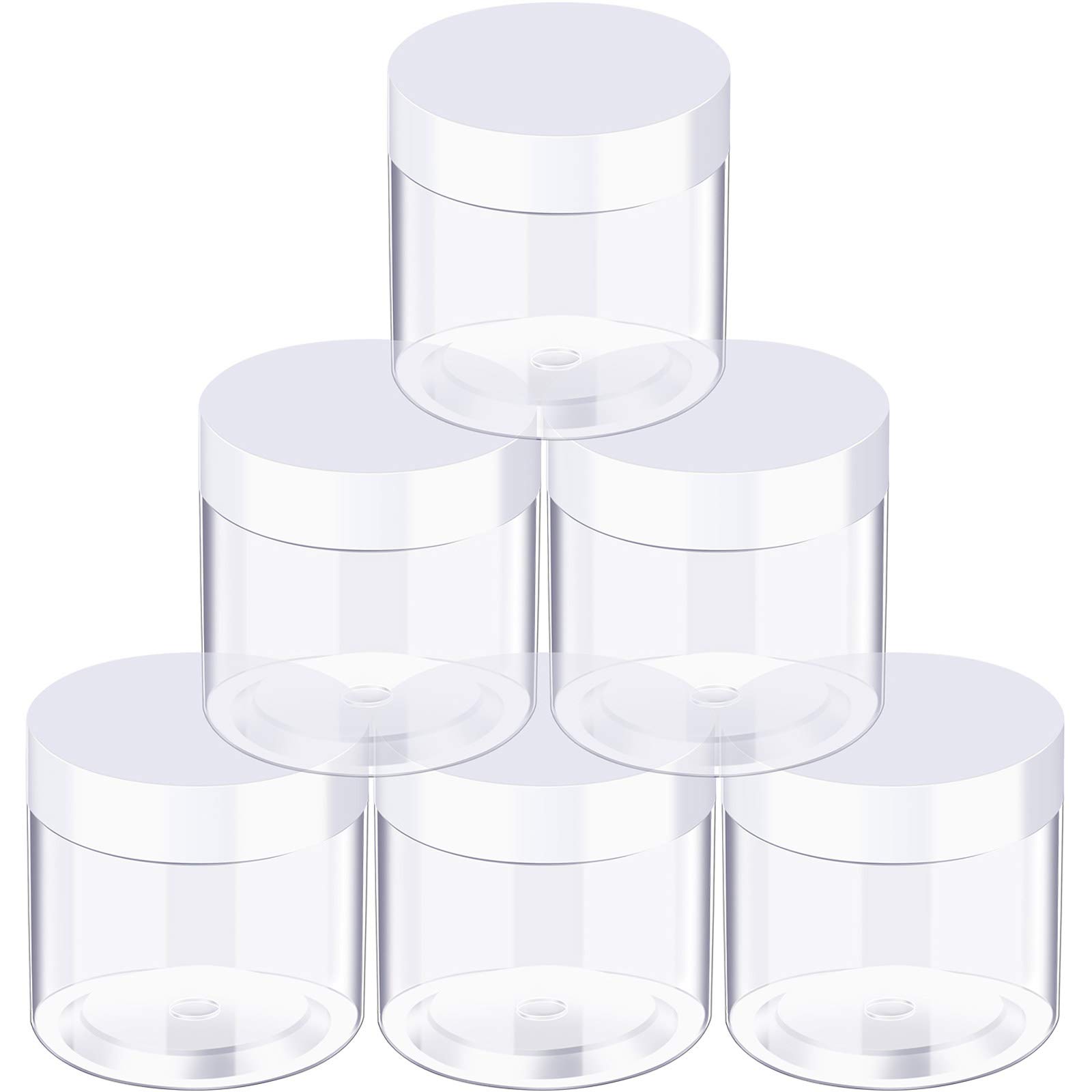 6 Pack Clear Container with Lids Small Plastic Pot Jars Wide Mouth Round Leak Proof Plastic Container Jars with Lid for Travel Storage, Eye Shadow, Nails, Paint, Jewelry (White,3 oz)