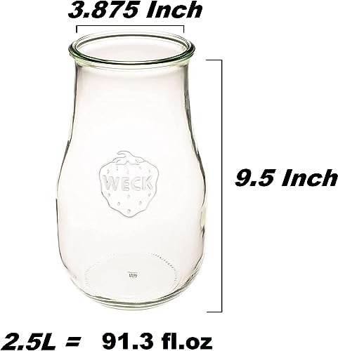 Weck Jars - Weck Tulip Jars 2.5 Liter - Sour Dough Starter Jars - Large Glass Jars for Sourdough - Starter Jar with Glass Lid - Tulip Jar with Wide Mouth - Suitable for Canning and Storage - 1 Jar