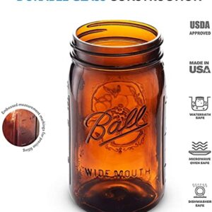 Ball WIDE MOUTH Quart (32 oz.) Glass Food Preserving Pickling Canning Mason Jar with Lid and Band, Clear, 12-Count (Packaging May Vary) (Amber)