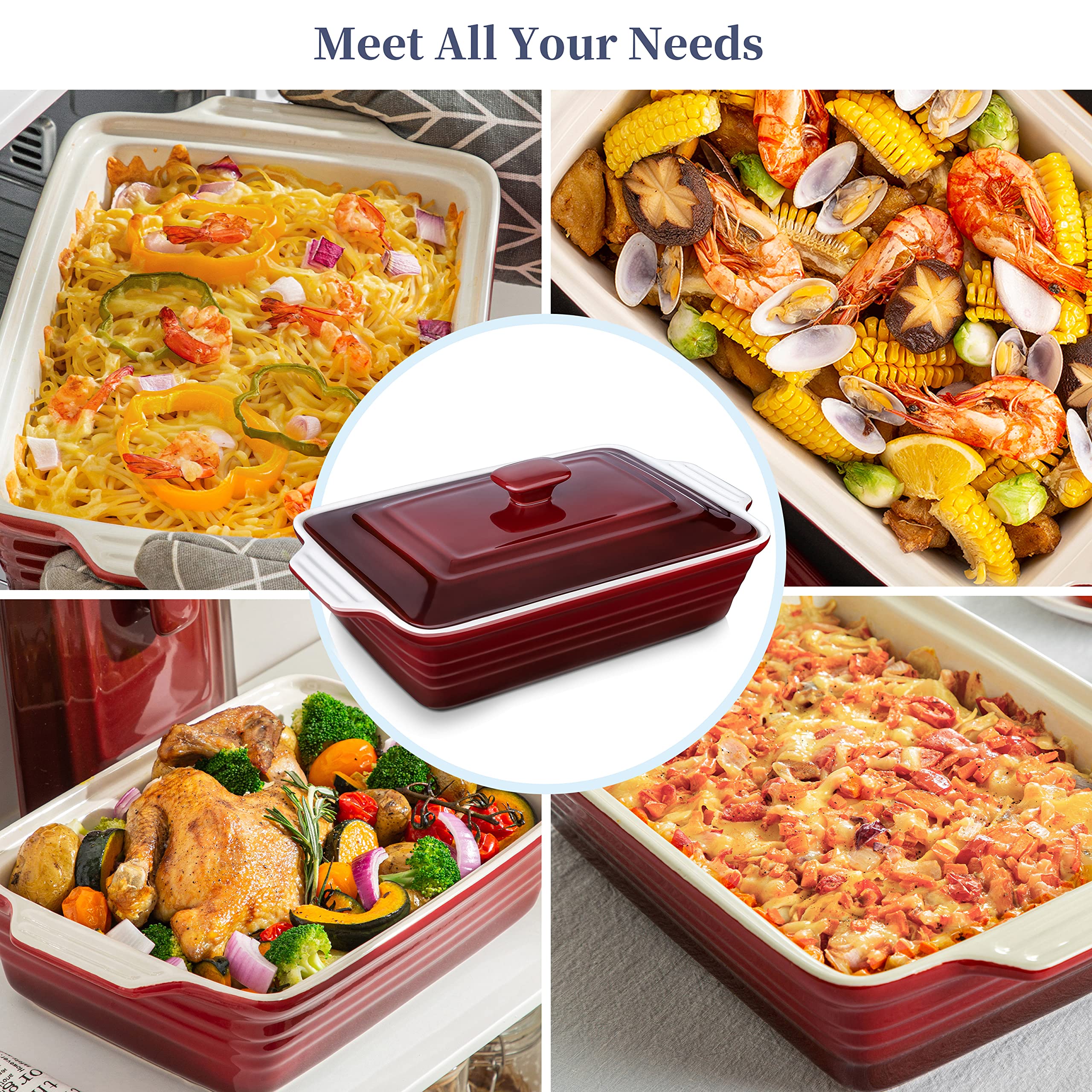 LOVECASA Nonstick Casserole Dish with Lid, 4.5 Quart Lasagna Pan Deep, 9x13 Ceramic Baking Dish for Dinner, Banquet, and Party, Gradient Red