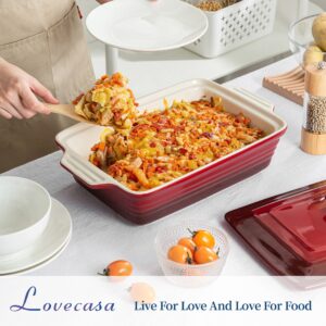 LOVECASA Nonstick Casserole Dish with Lid, 4.5 Quart Lasagna Pan Deep, 9x13 Ceramic Baking Dish for Dinner, Banquet, and Party, Gradient Red