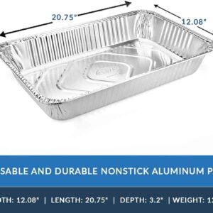 Aluminum Pans Full Size, Large Disposable Roasting & Baking Pan, 21"x13" Deep Foil Pans (50 Pack) Extra Heavy Duty Chafing Trays for Hotels, Restaurants, Caterers, Steam Table, Buffets & Bakeware