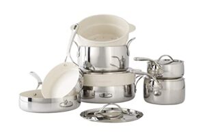 bloomhouse - oprah's favorite things - 12 piece triply stainless steel pots and pans cookware set w/non-stick non-toxic ceramic interior, ceramic steamer inserts, & 12 protective care bags