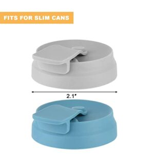 CM Silicone Beverage Can Lid Cover Protector for Slim Can and Skinny Can Hard Seltzer, Soda, Beer, Energy Drinks, Juice (Dark Blue (1 Pc) + Gray (1 Pc))