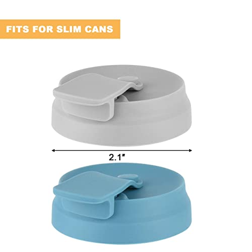 CM Silicone Beverage Can Lid Cover Protector for Slim Can and Skinny Can Hard Seltzer, Soda, Beer, Energy Drinks, Juice (Dark Blue (1 Pc) + Gray (1 Pc))