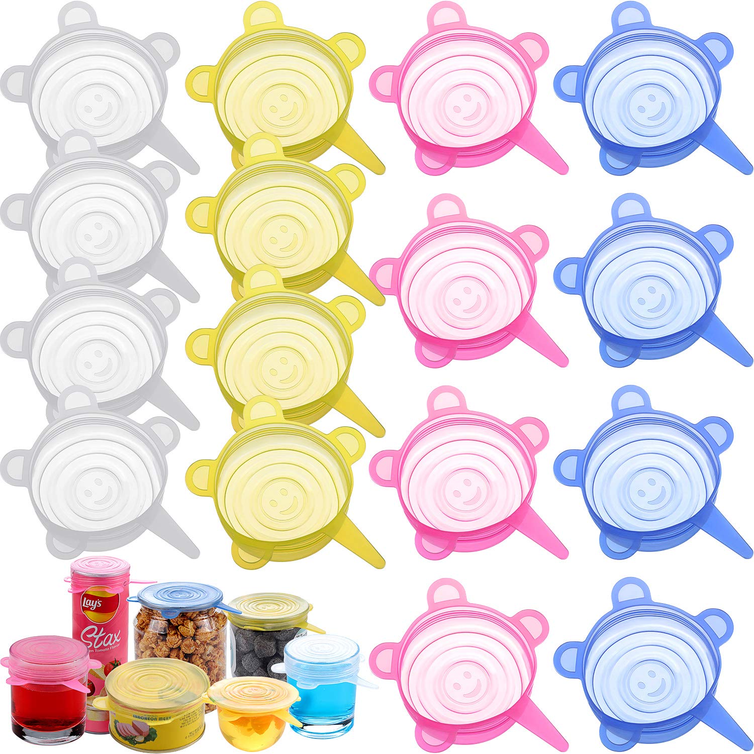 Silicone Stretch Lids 16 Pieces 2.6-3.3 Inch Microwave Cover for Food Round Reusable Silicone Lids for Bowls, Food Covers