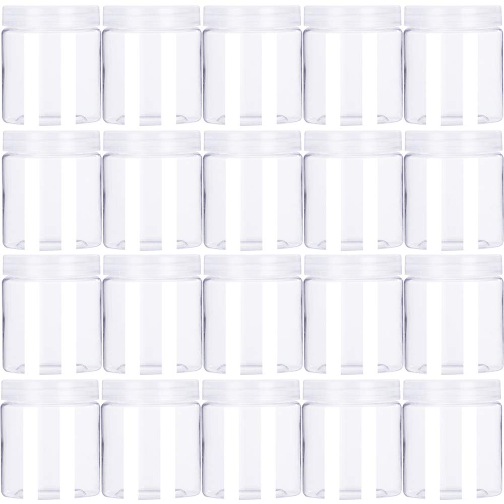 20 Pack 4oz Round Plastic Jars with Lids Empty Clear Slime Containers,Wide-Mouth Refillable Storage Containers for Cosmetics,Lotion,Food Storage