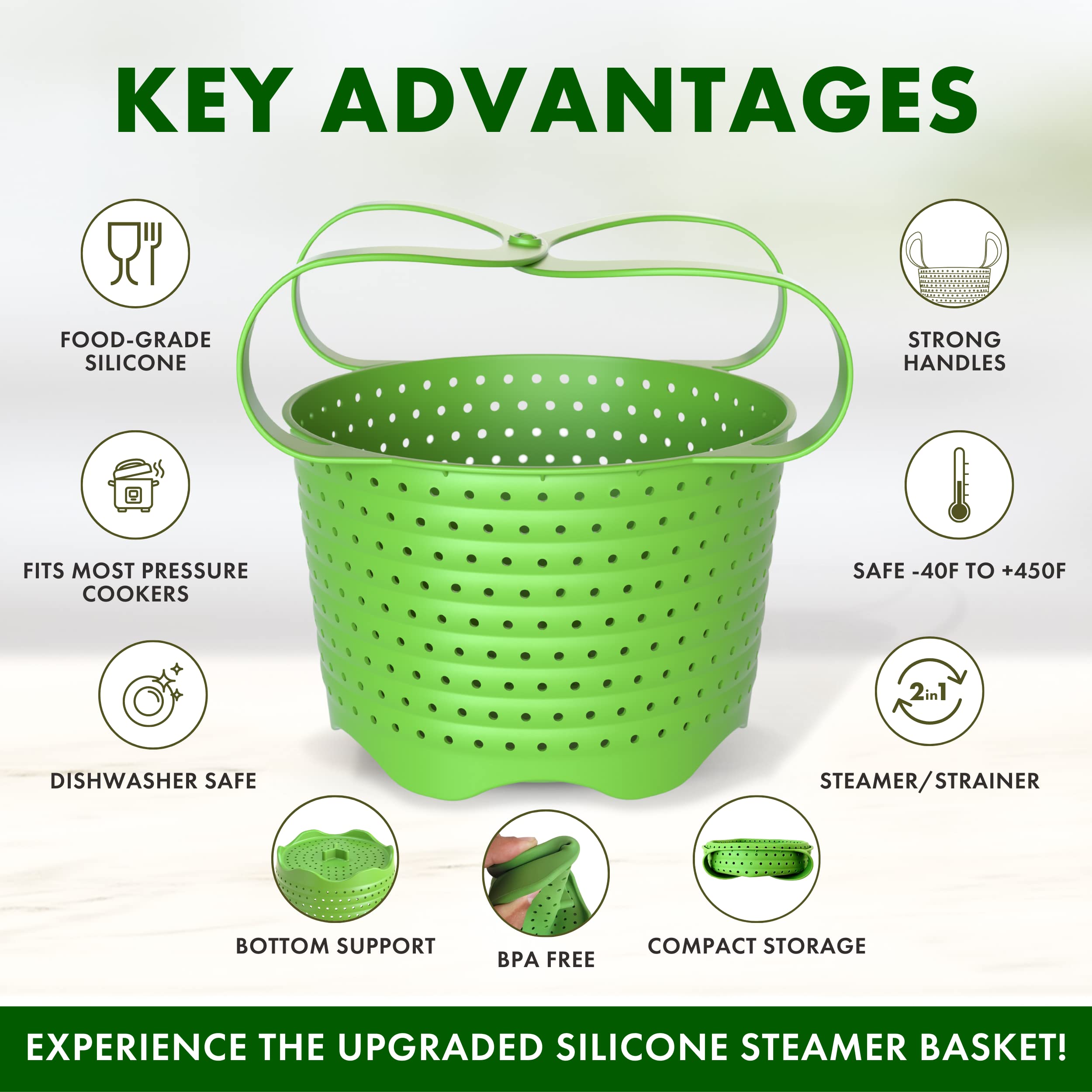 Avokado Silicone Steamer Basket for 6qt Instant Pot [3qt, 8qt avail], Ninja Foodi, Other Pressure Cookers - 100% Food Safe, BPA-Free, Dishwasher Safe Collapsible Vegetable Steamer Basket & Strainer