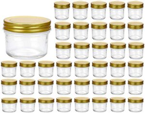 encheng 4 oz clear glass jars with lids(golden),small spice jars for herb,jelly,jams,wide mouth manson jars canning jars for kitchen storage 40 pack