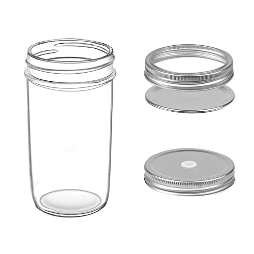 KAMOTA Wide Mouth Mason Jars 22 OZ With Wide Lids and Bands, Ideal for Jam, Pudding, Honey, Wedding Favors, DIY Spice Jars, Shower Favors,12 PACK, 12 Silver Pipette Covers Included