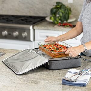 Stack Store Plus More Gray Insulated Casserole Carrier for Hot or Cold Food, Lasagna Holder for Picnic, Potluck, Cookout – Fits 9”x13” or 11”x15” Baking Dish – Thermal Tote