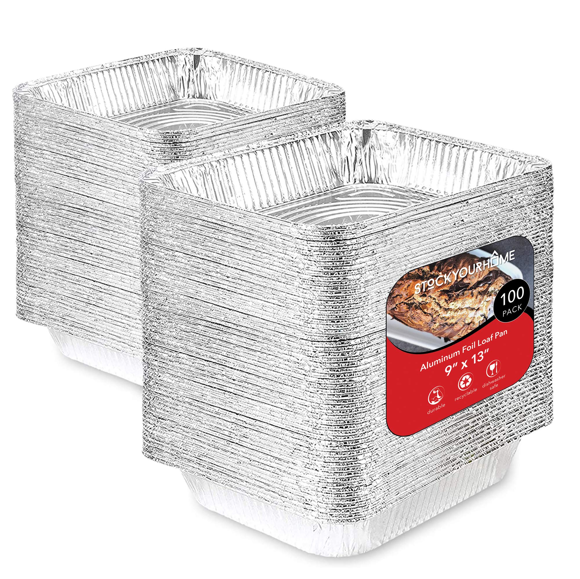 Aluminum Pans 9x13 Disposable Foil Baking Pans (100 Pack) - Half Size Steam Table Deep Pans - Tin Foil Pans Great for Cooking, Heating, Storing, Prepping Food