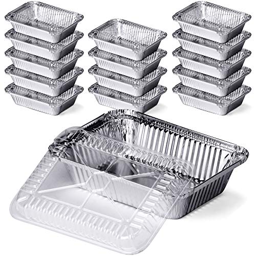 DecorRack 14 2.25 Lb Aluminum Pan with Dome Lid, Heavy Duty Rectangular Tin Foil Pans, Perfect for Reheating, Baking, Roasting, Meal Prep, To-Go Containers, Environmentally Friendly (Pack of 14)