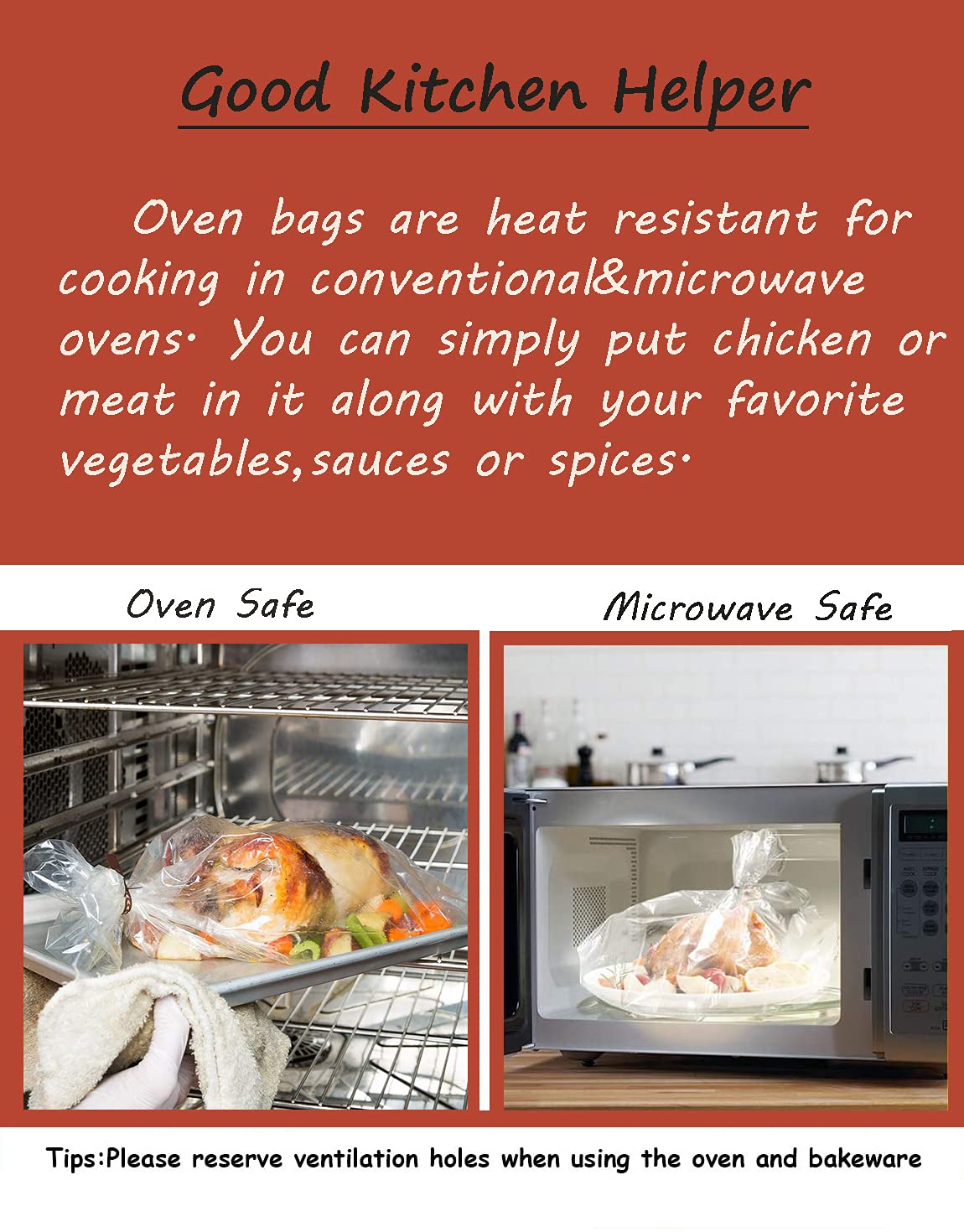 20Counts Oven Bags, Cooking Roasting Bags for Meats Chicken Fish Vegetables (10×15 inch)