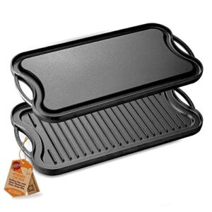 nutrichef reversible plate-pfoa & pfos free oven safe flat cast iron skillet griddle grilling pan w/scraper for electric stovetop, ceramic nccirg64, black