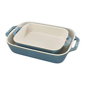 staub ceramics rectangular baking dish set, casserole dish, baking pans for lasagna, cake, 2-piece, rustic turquoise