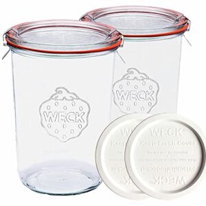 Weck Canning Jars 743 Sourdough Starter,Set of 2 Weck Mold Jars made of Transparent Glass,Set includes 2 WECK Mold 743 Jars with Glass & Keep Fresh Lids, Gaskets and Clips