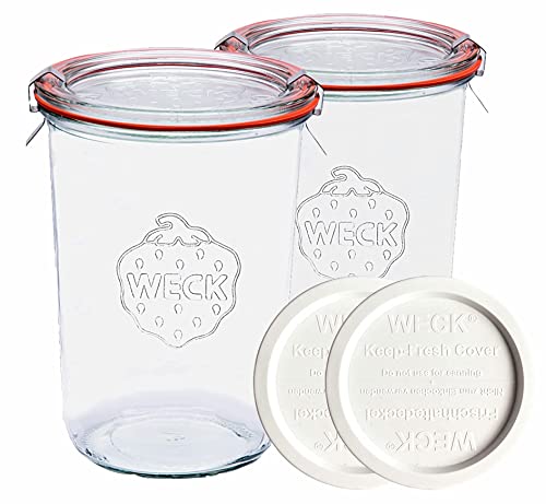 Weck Canning Jars 743 Sourdough Starter,Set of 2 Weck Mold Jars made of Transparent Glass,Set includes 2 WECK Mold 743 Jars with Glass & Keep Fresh Lids, Gaskets and Clips