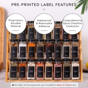 Laramaid 4oz 36Pack Glass Jars with 459 Minimalist Black Vinyl Spice Labels, Shaker Lids Dispenser with Airtight Black Metal Caps, White Pen, Cleaning Brush & Collapsible Silicone Funnel