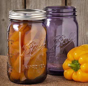 Ball Jar with Lid and Band - Pick Your Size and Color (Purple, Wide Mouth Quart - 32 oz.)